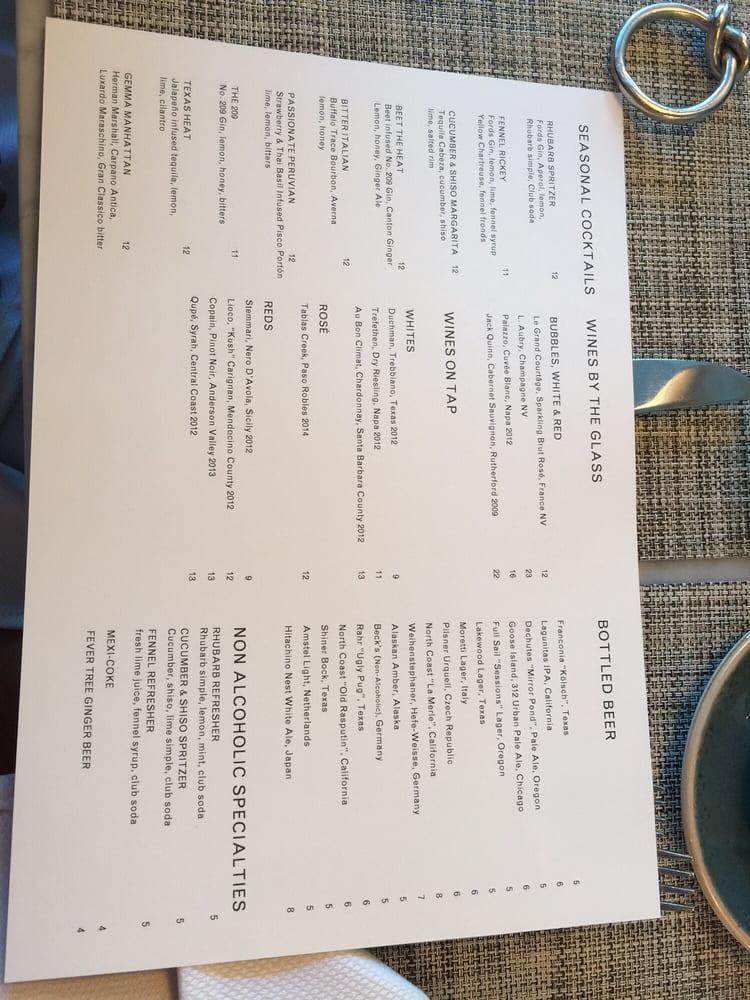 Menu at Gemma restaurant, Dallas