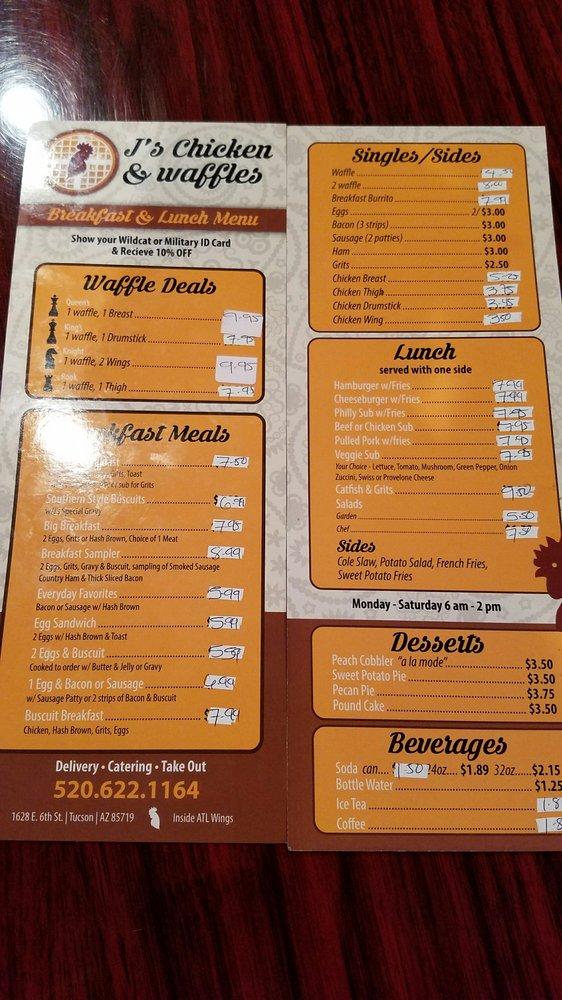 Menu at J's Chicken & Waffles restaurant, Tucson