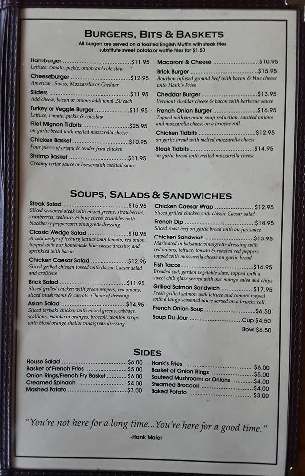 Menu at Maier's Brick Cafe, Lynbrook