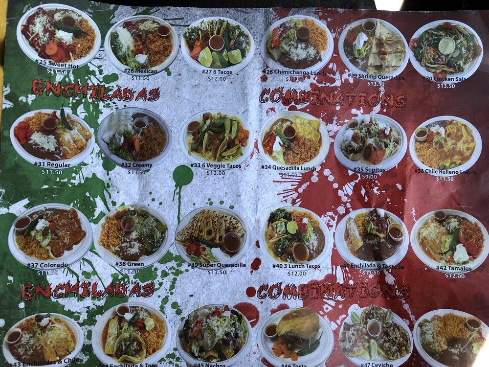Menu at Mi Pueblito Taco Bus restaurant, Big Sky