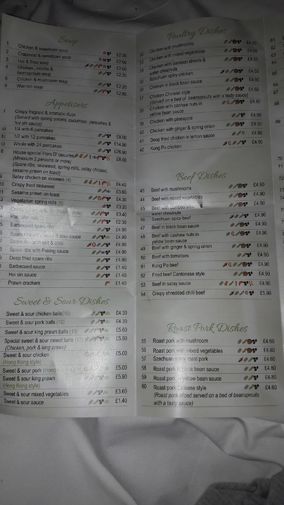 Menu at New Moonflower Restaurant, Dover