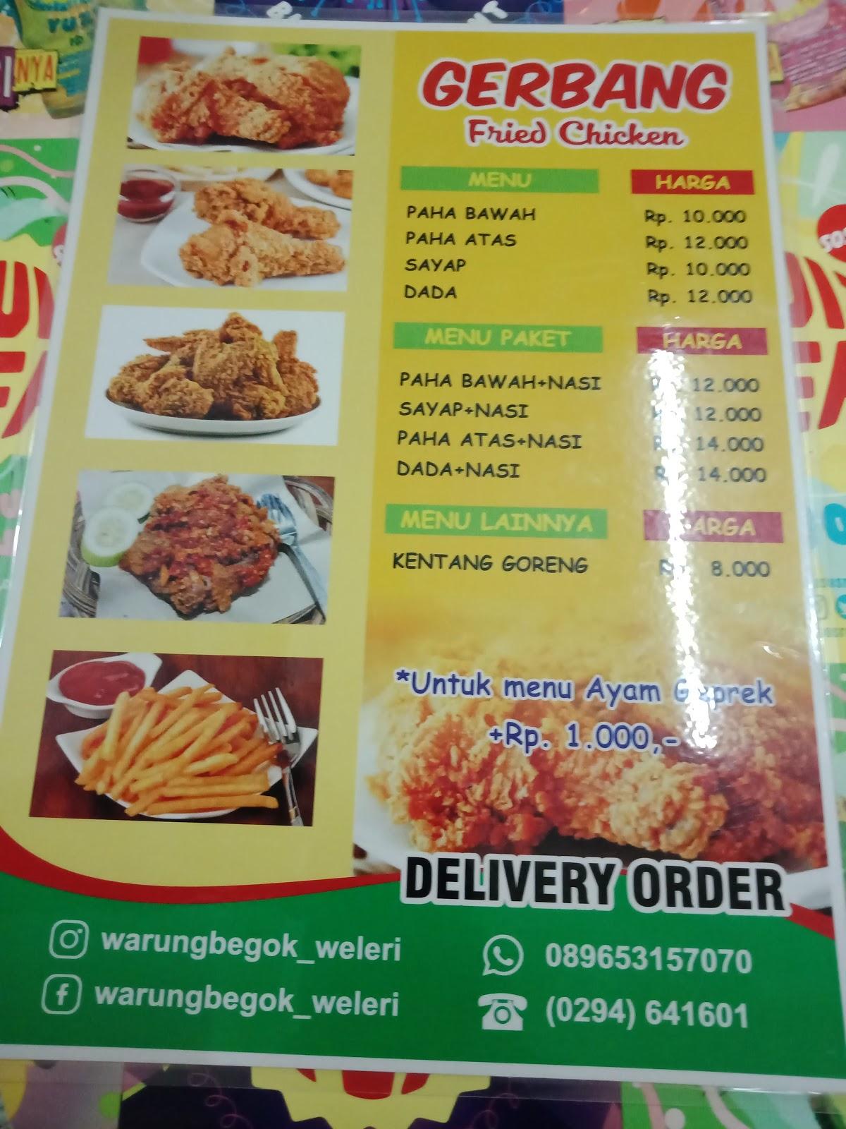 Menu at RM Gerbang Elok restaurant, Surodadi