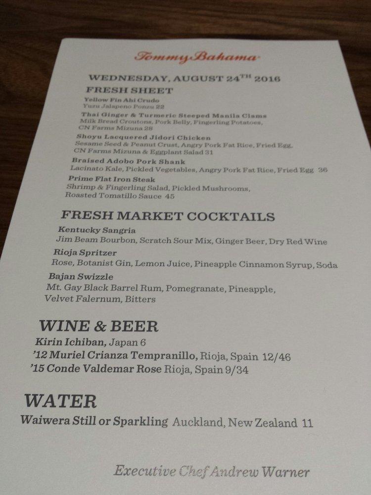 Menu at Tommy Bahama Restaurant, Bar & Store, Honolulu