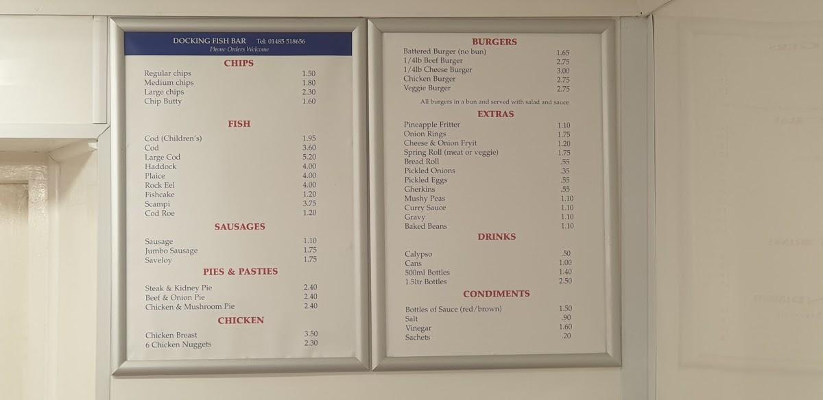 Menu at Docking Fish Bar, Docking, High St
