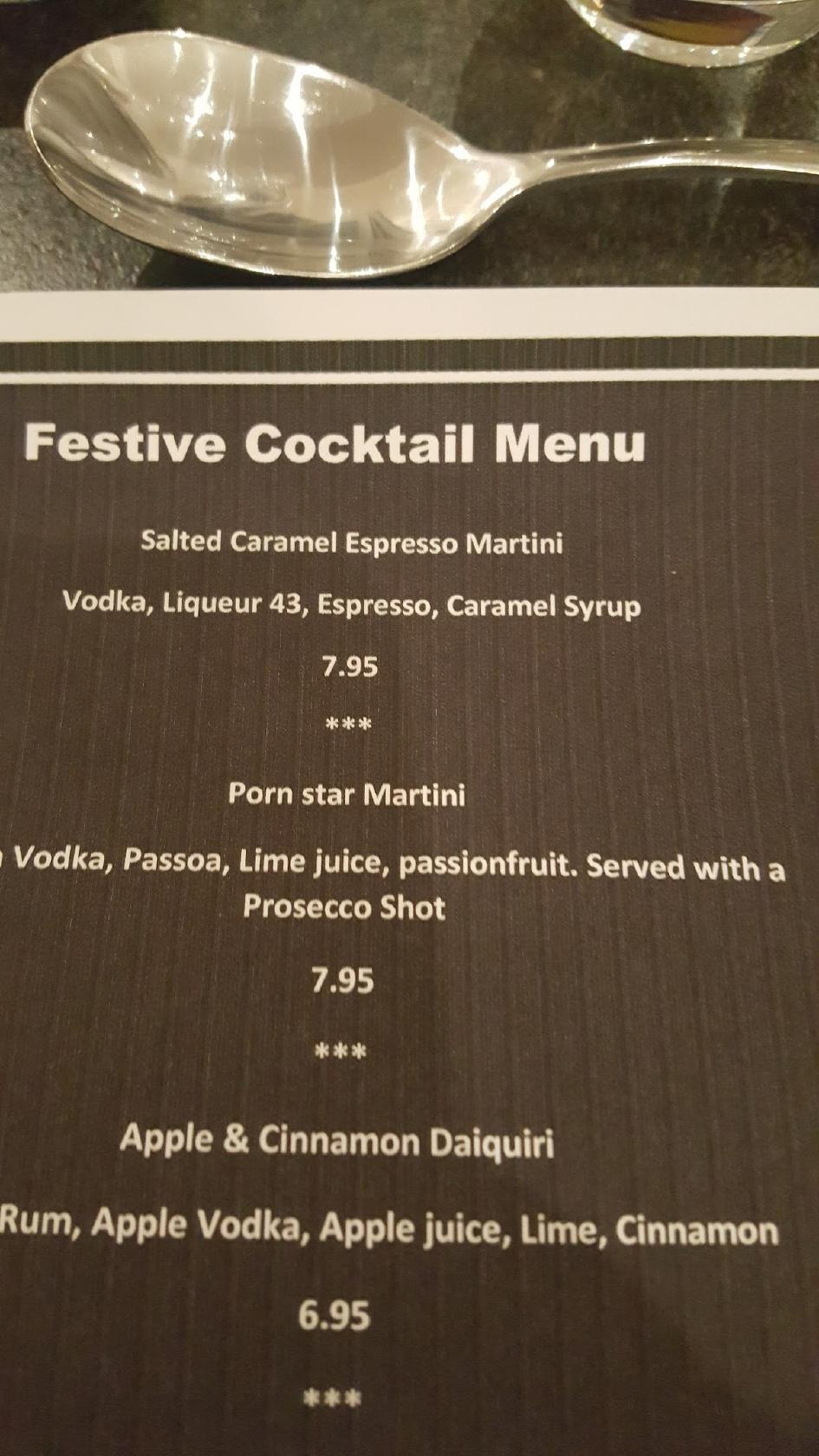 Menu at Frederick's restaurant, Cockermouth