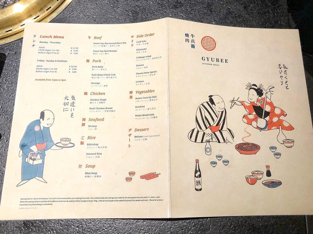 Menu at Gyubee Japanese Grill (Dundas) BBQ, Toronto, 157 Dundas St W