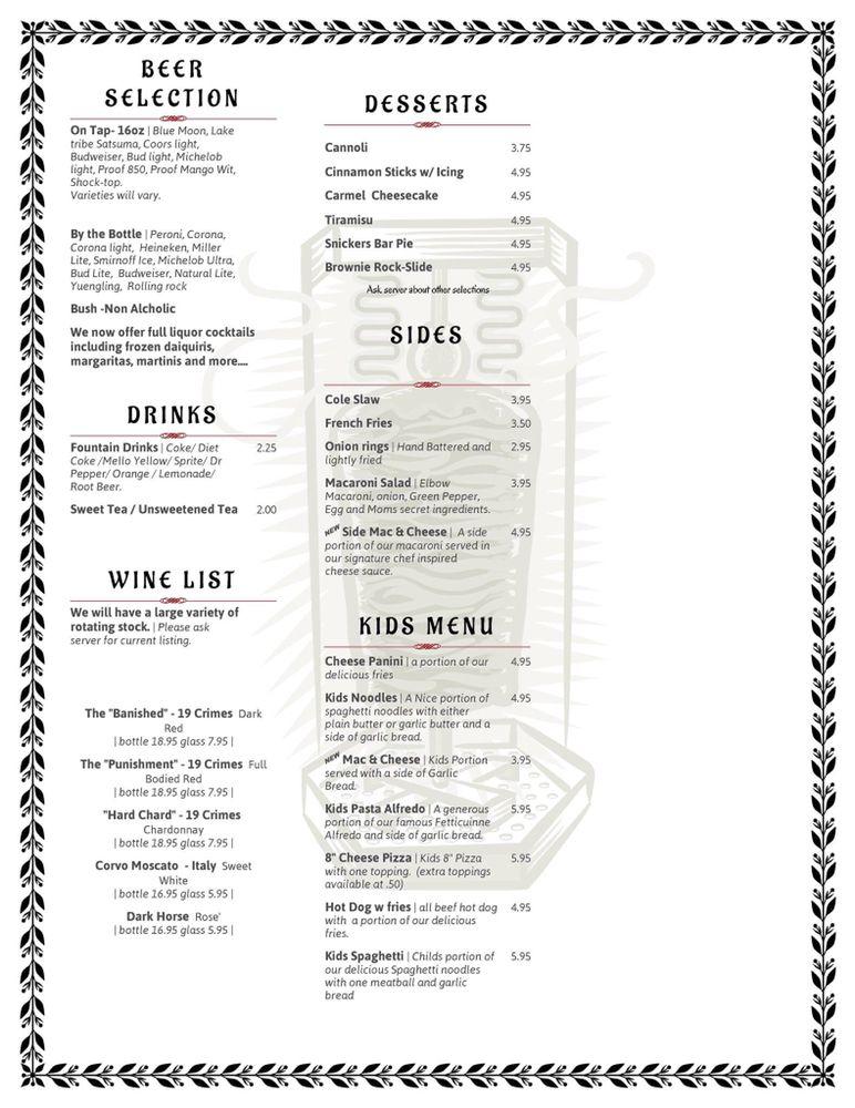 Menu at Mafia Pizza and Speakeasy Sportsbar, Monticello