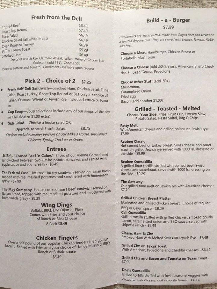 Menu at Mike & Dee's Diner restaurant, Cleveland