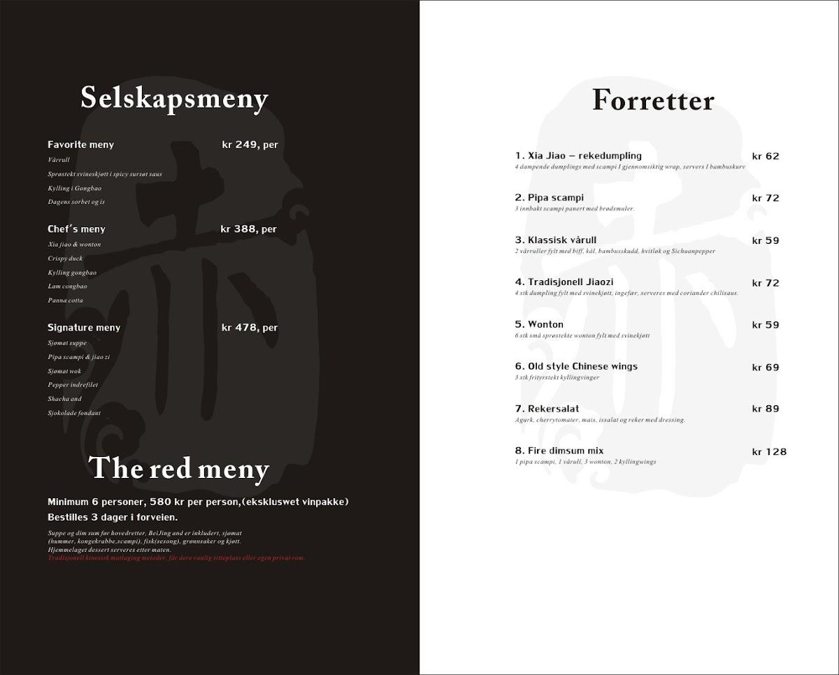 Menu at Red restaurant, Larvik