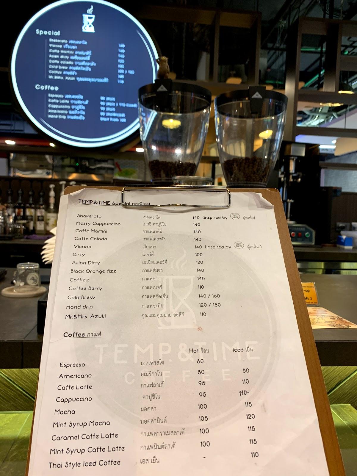 Menu at Temp. & Time Coffee, Bangkok, 431 Somdej Prachao Taksin St Sam-re