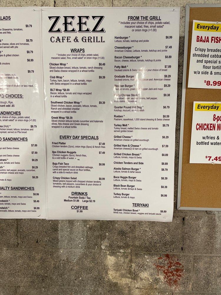 Menu at ZeeZ Grill restaurant, Phoenix, 209 S 2nd Ave