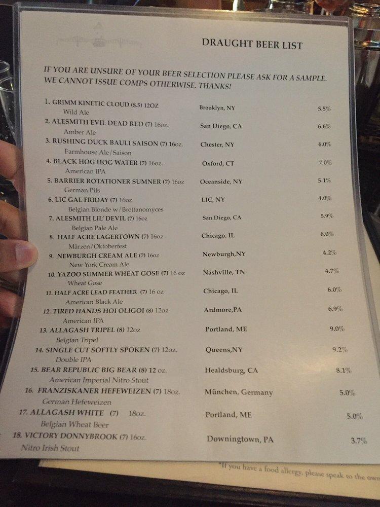 Carta del restaurante Bridge View Tavern, Sleepy Hollow