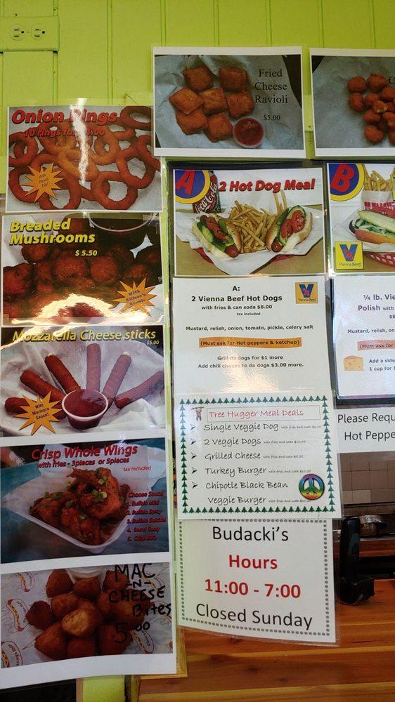 Menu at Budacki's Drive In fast food, Chicago