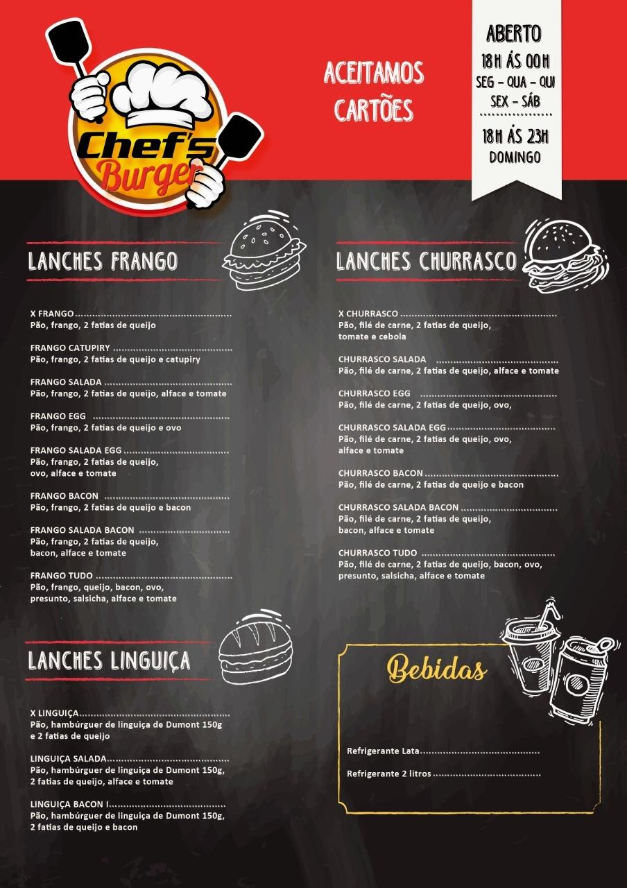 Menu at Chef's Burger restaurant, Ribeirão Preto