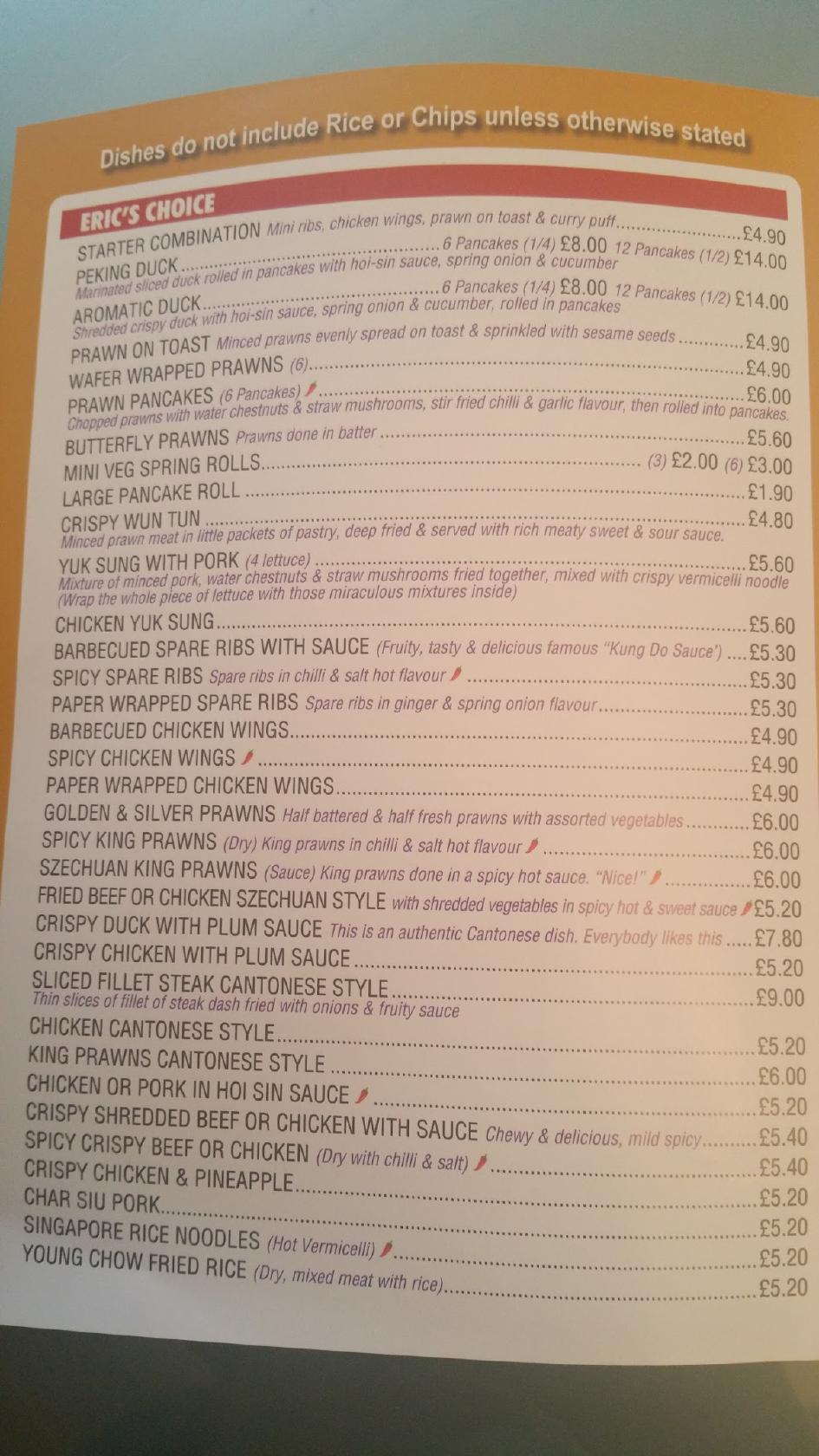 Menu at House of Mr Li fast food, Sutton Coldfield
