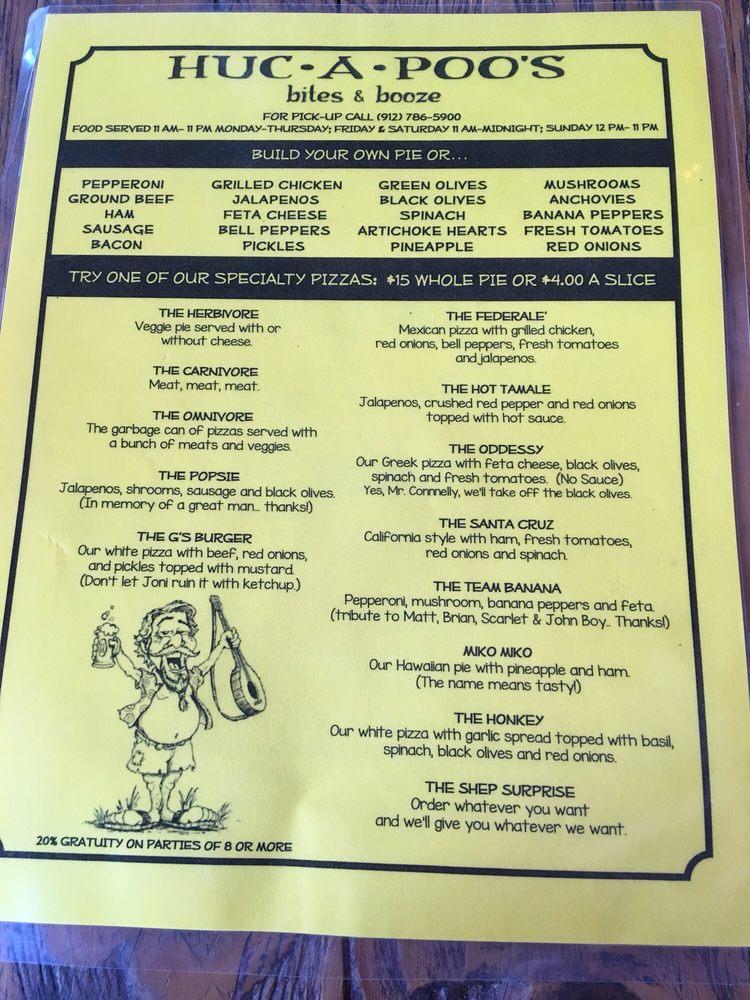 Menu at Huc-A-Poos Bites and Booze pub & bar, Tybee Island