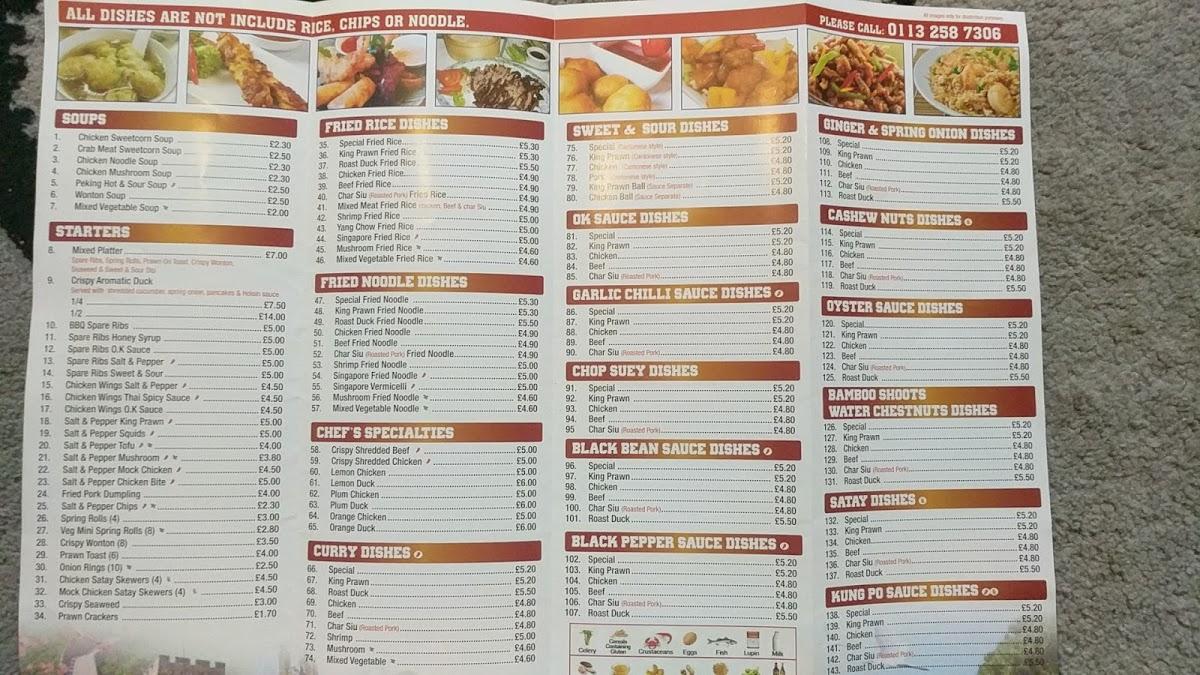 Menu at Jade Unicorn fast food, Leeds