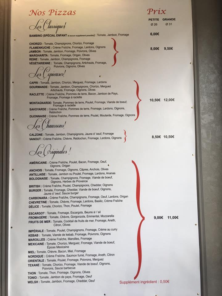 Menu au La Squadra Pizzeria Flines Lez Raches, Flines-lez-Raches