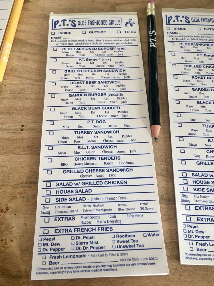 Menu at P.T.'s Olde Fashioned Grille restaurant, Wilmington, Military ...