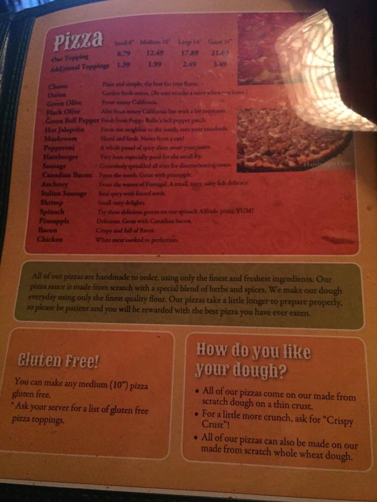 Menu at Poppa Rollo's Pizza pizzeria, Waco