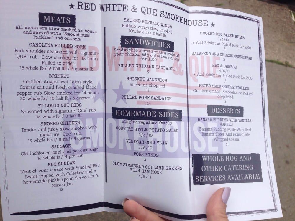 Menu at Red white & que smokehouse BBQ, Kearny