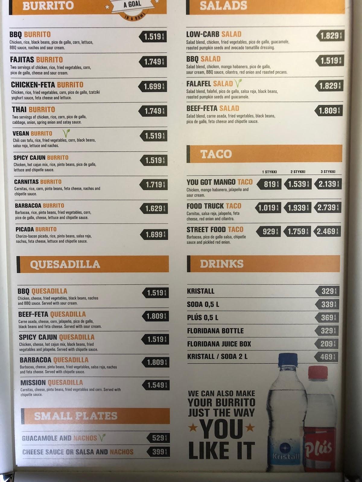 Menu at Serrano restaurant, Akureyri