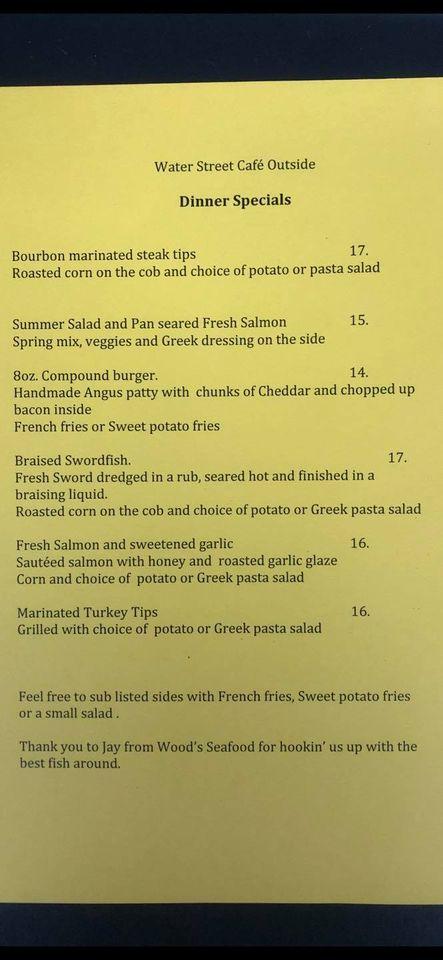 Menu at Water Street Cafe, Plymouth