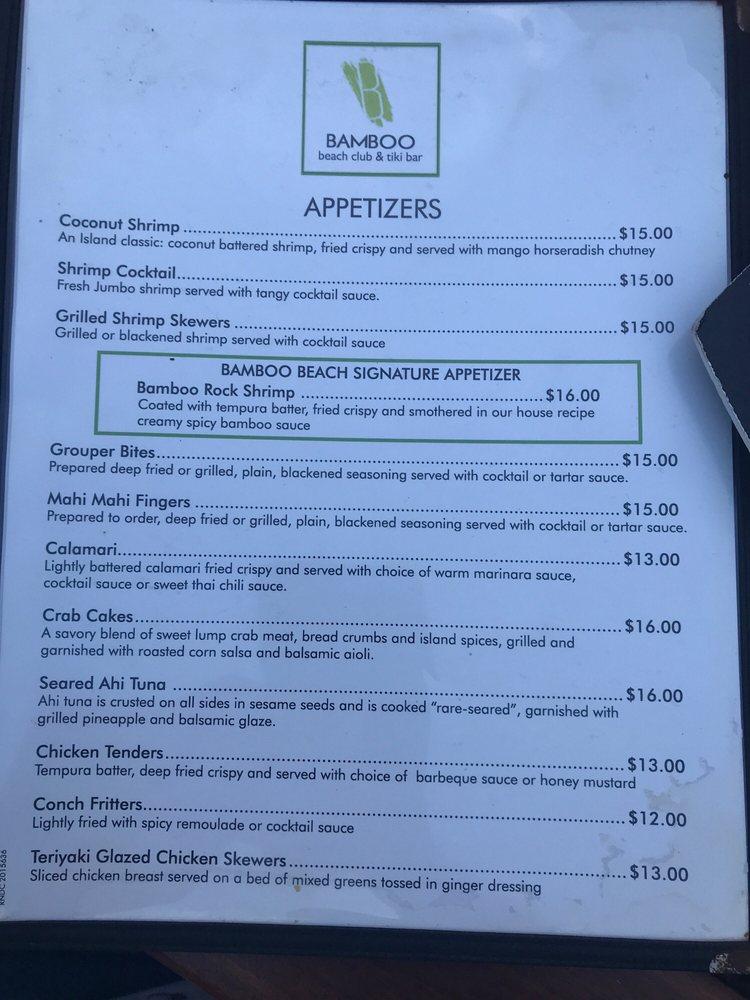 Menu at Bamboo Beach Tiki Bar & Cafe, Fort Lauderdale