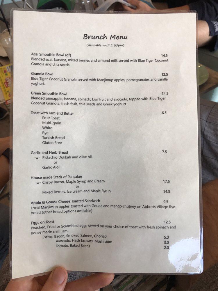 Menu at Blue Tiger restaurant, Manjimup