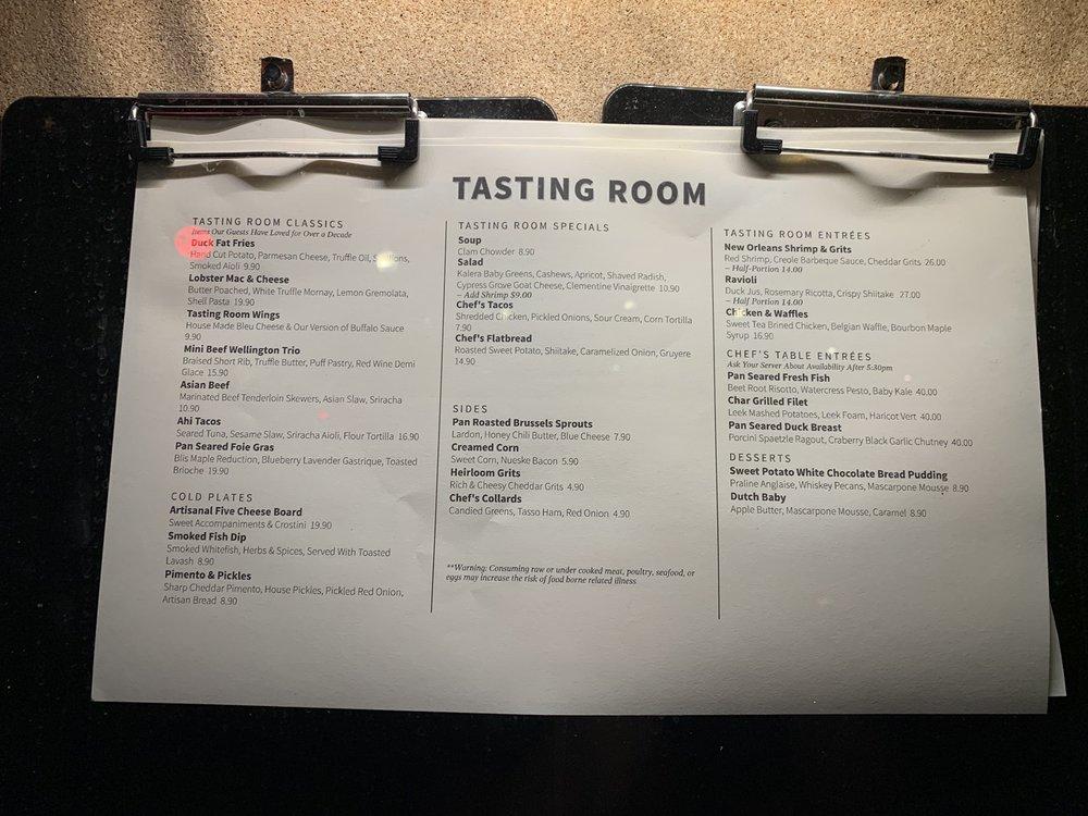Menu at Chef's Table at the Edgewater restaurant, Winter Garden