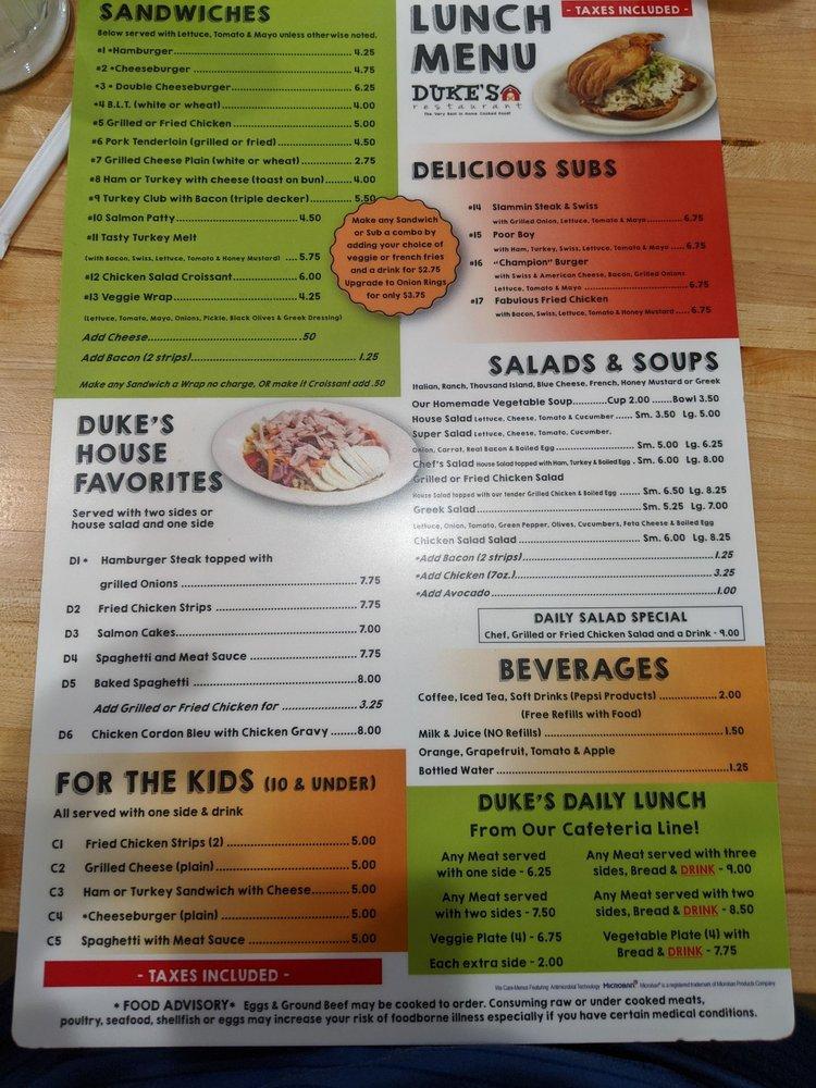 Menu at Duke's Restaurant, Winston-Salem, Country Club Rd