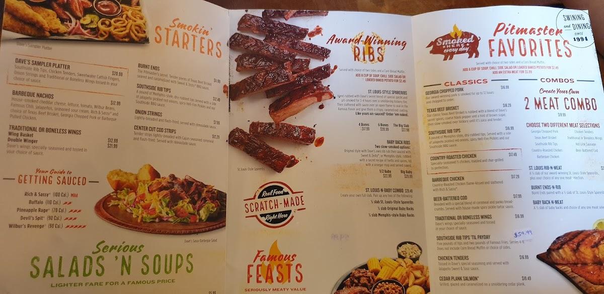 Menu at Famous Dave's Bar-B-Que, Winnipeg