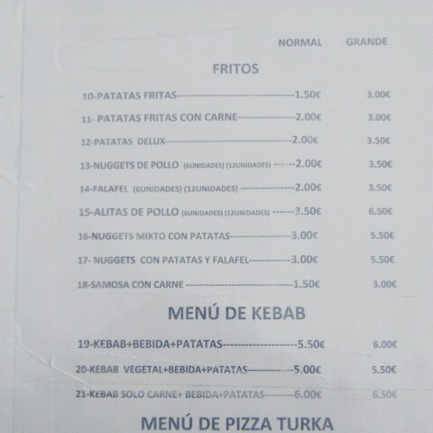 Menu at Hadi Doner Kebab Y Cafeteria Y el eden en la tierra, Casas-Ibáñez
