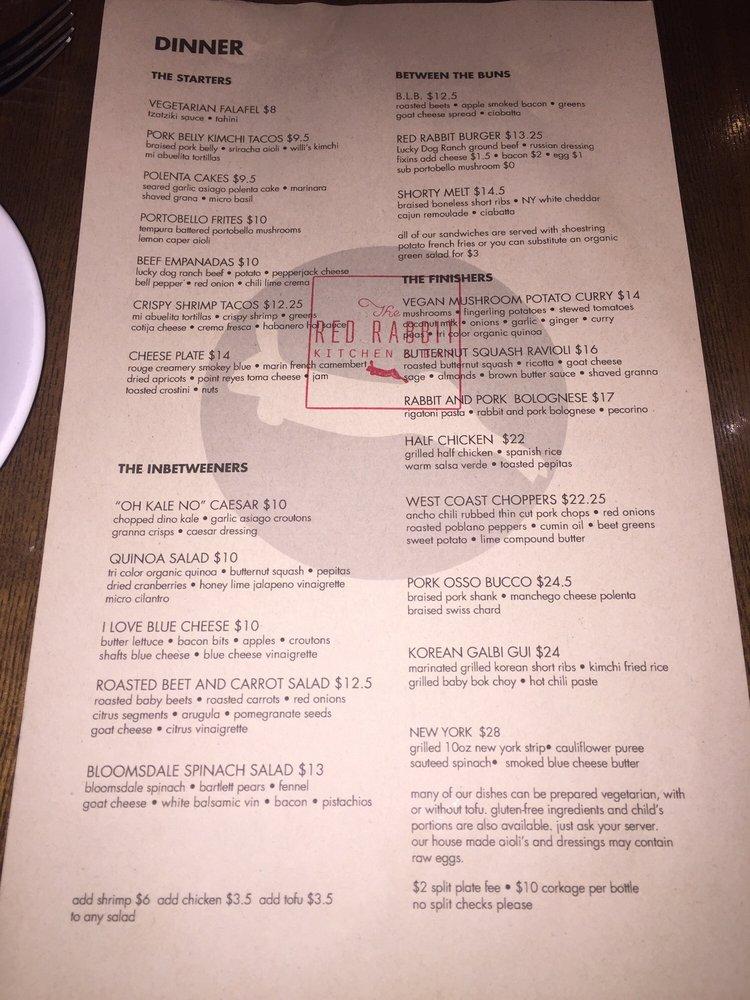 Menu at The Red Rabbit Kitchen and Bar, Sacramento