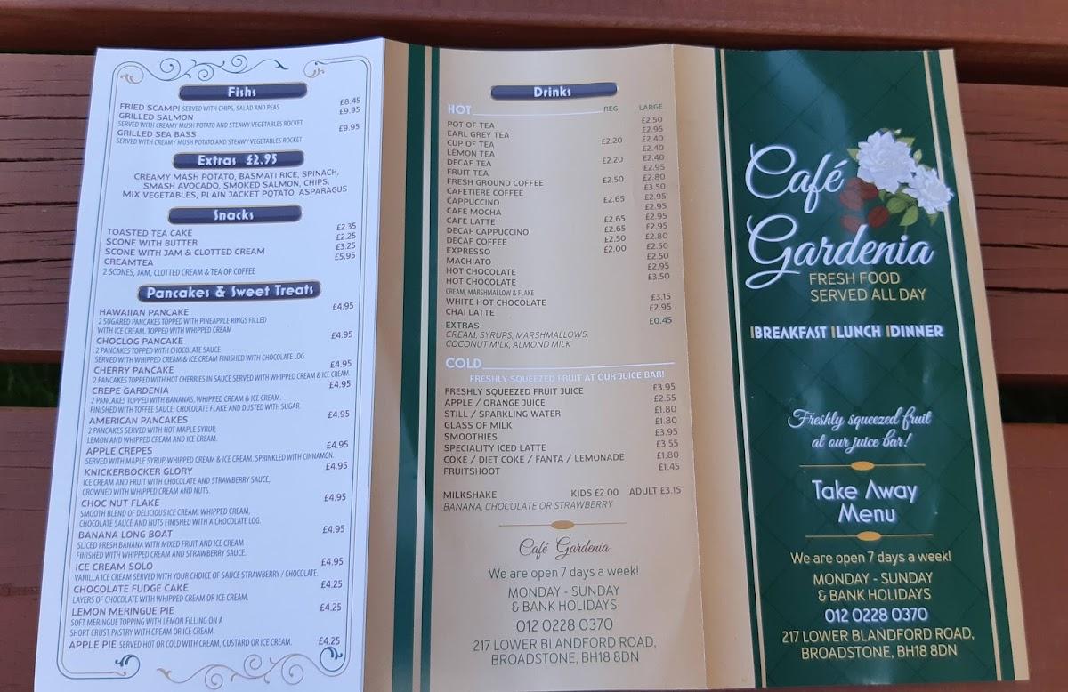 Menu at Cafe Gardenia, Broadstone