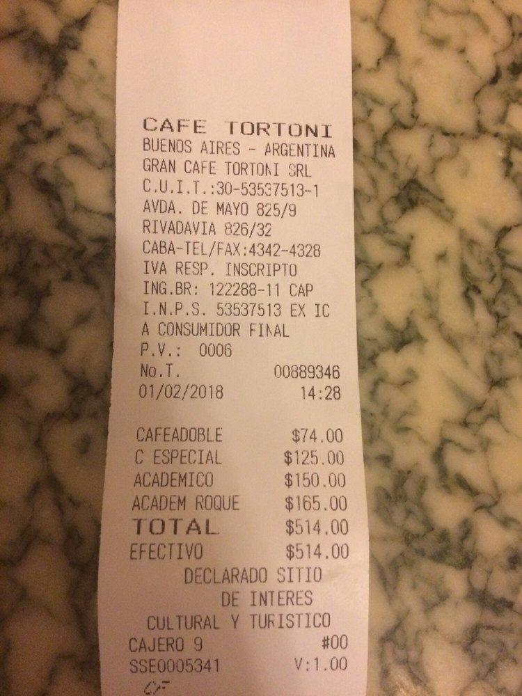 Menu at Café Tortoni, Buenos Aires, Av. de Mayo 825