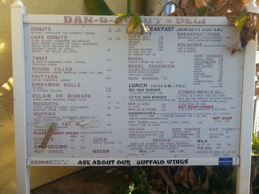 Menu at Dan-D-Donuts & Deli fast food, Panama City