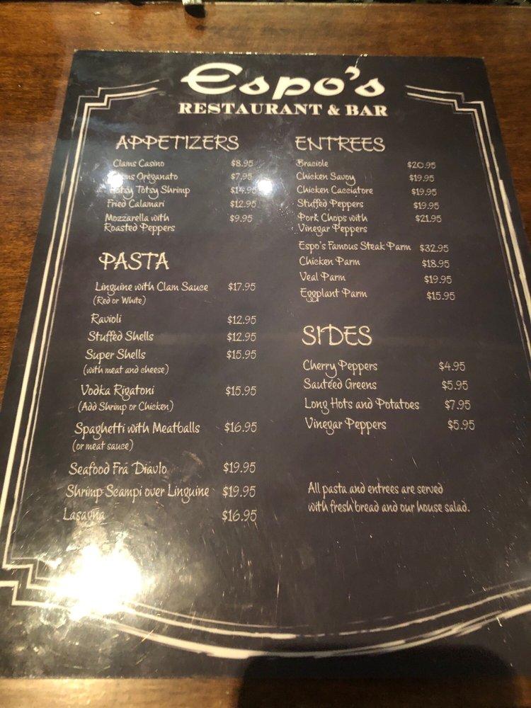 Menu at Espo's Restaurant & Bar, Raritan