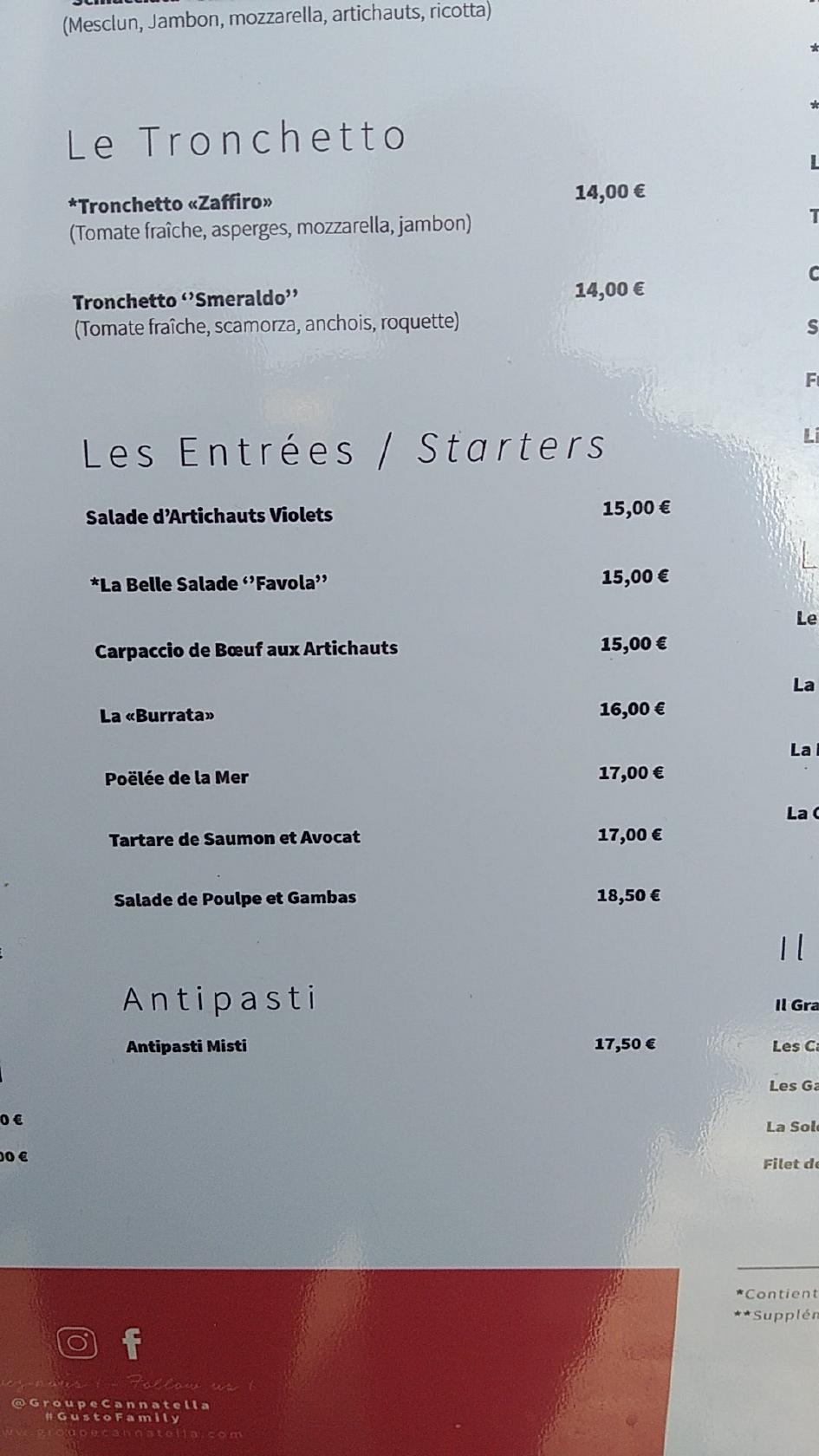 Menu at La Favola pizzeria, Nice, 13 Cr Saleya