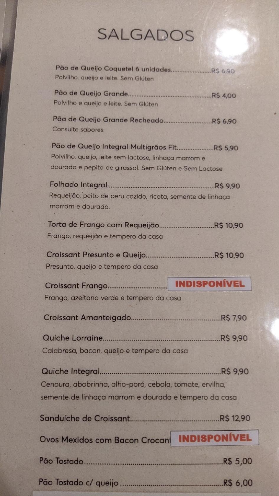 Menu em Lugano Cafeteria e Chocolataria, Brasília