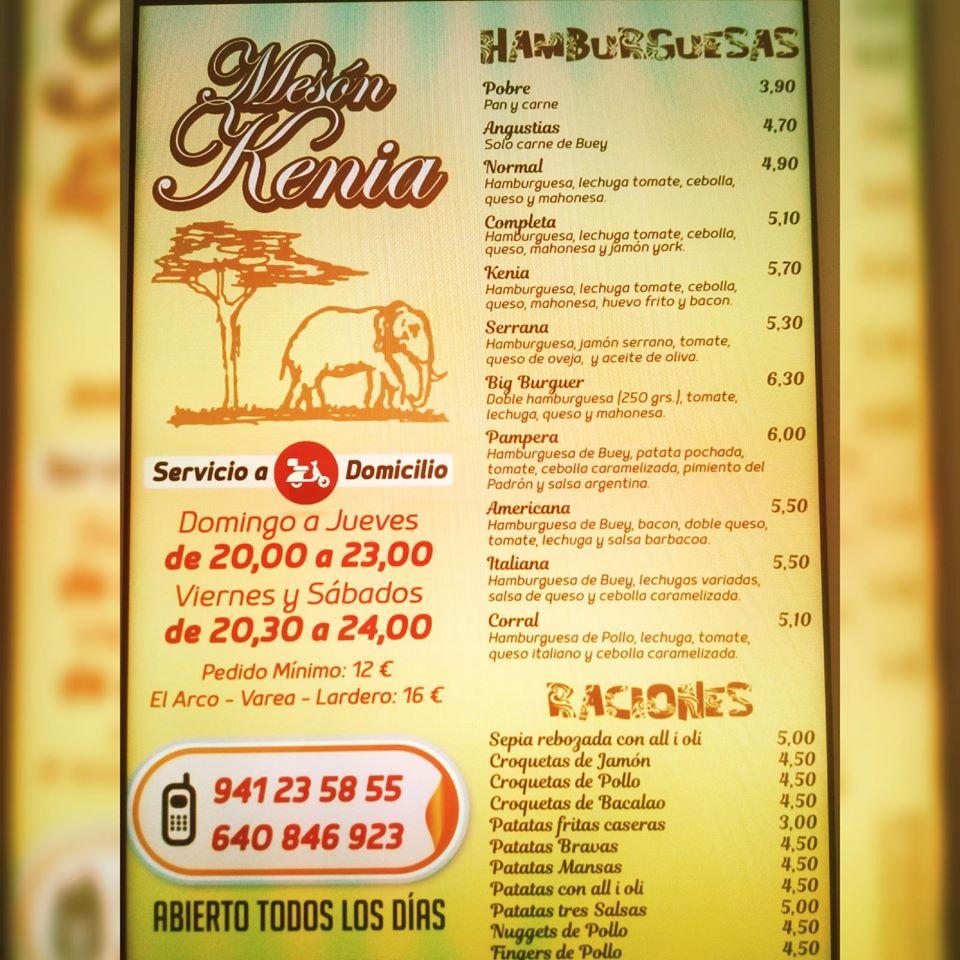 Menu at Meson Cafe Kenia, Logroño