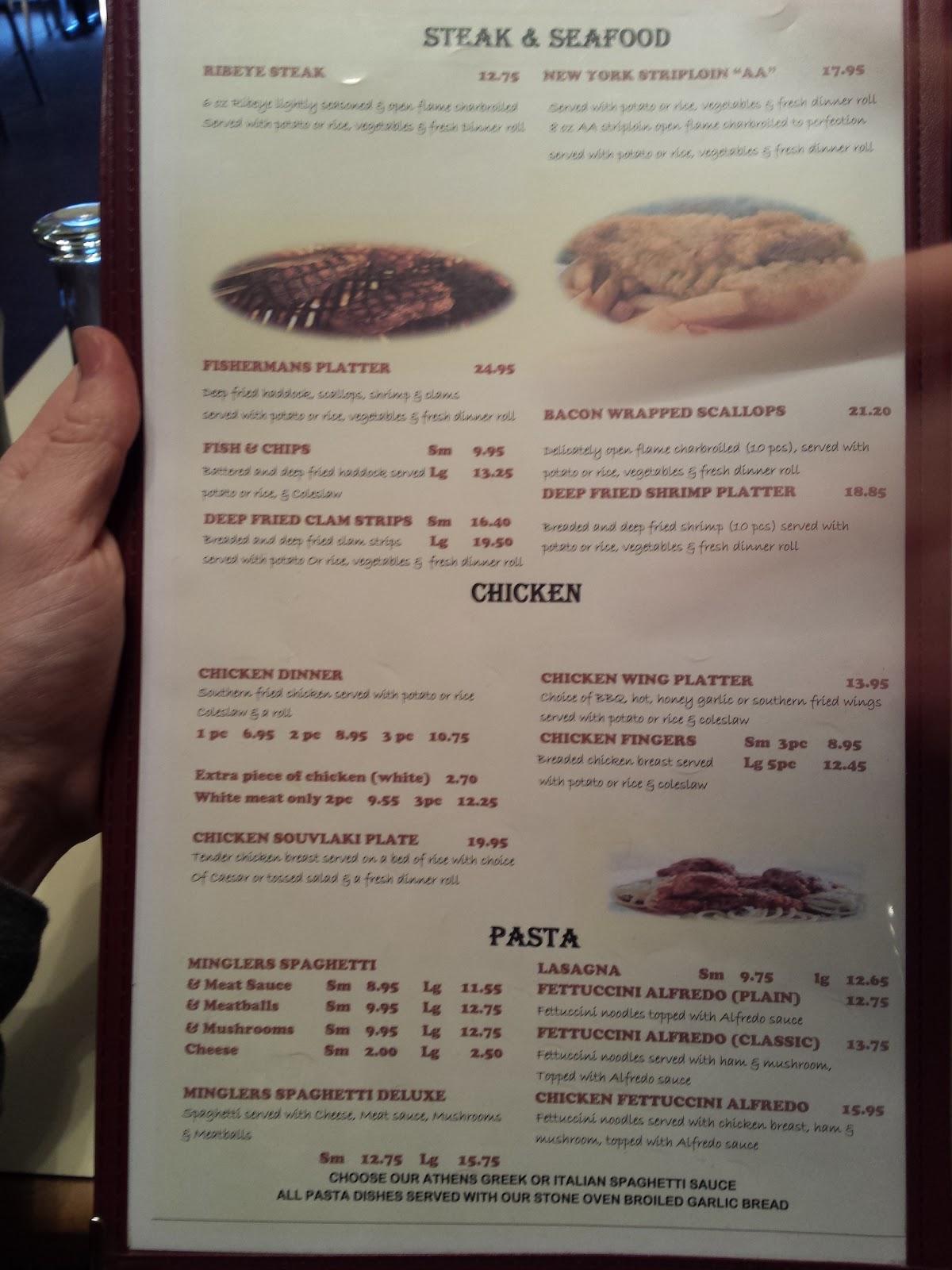 Menu at Mingler's pizzeria, Oromocto