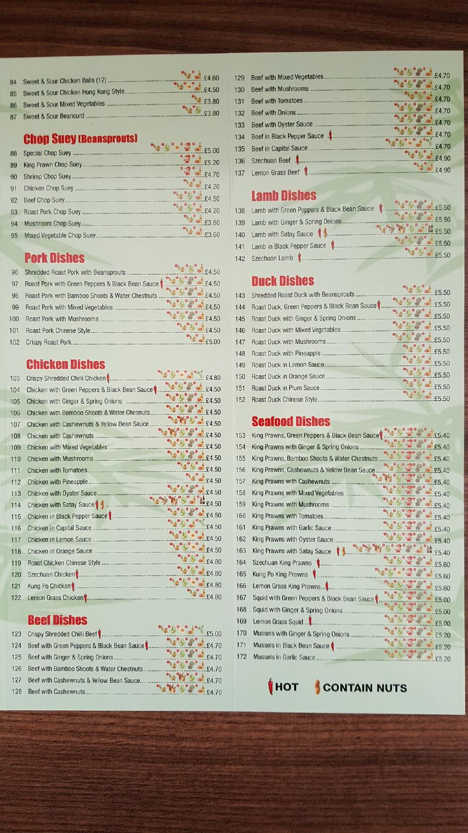 Menu at Modern China restaurant, Beckenham