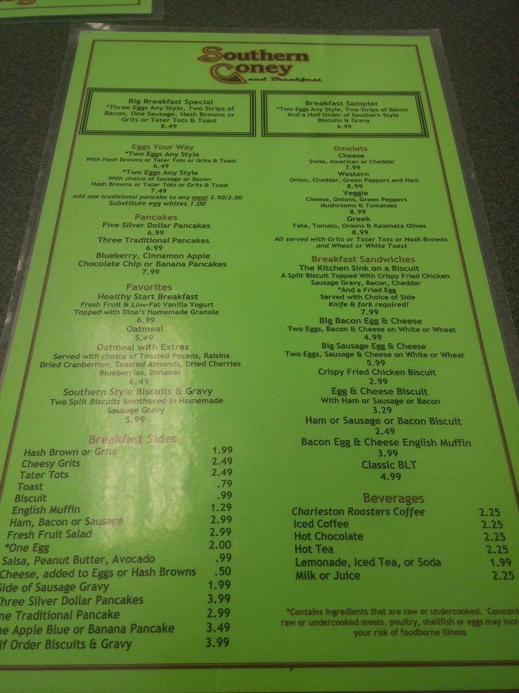 Menu at Southern Coney And Breakfast restaurant, Hilton Head Island