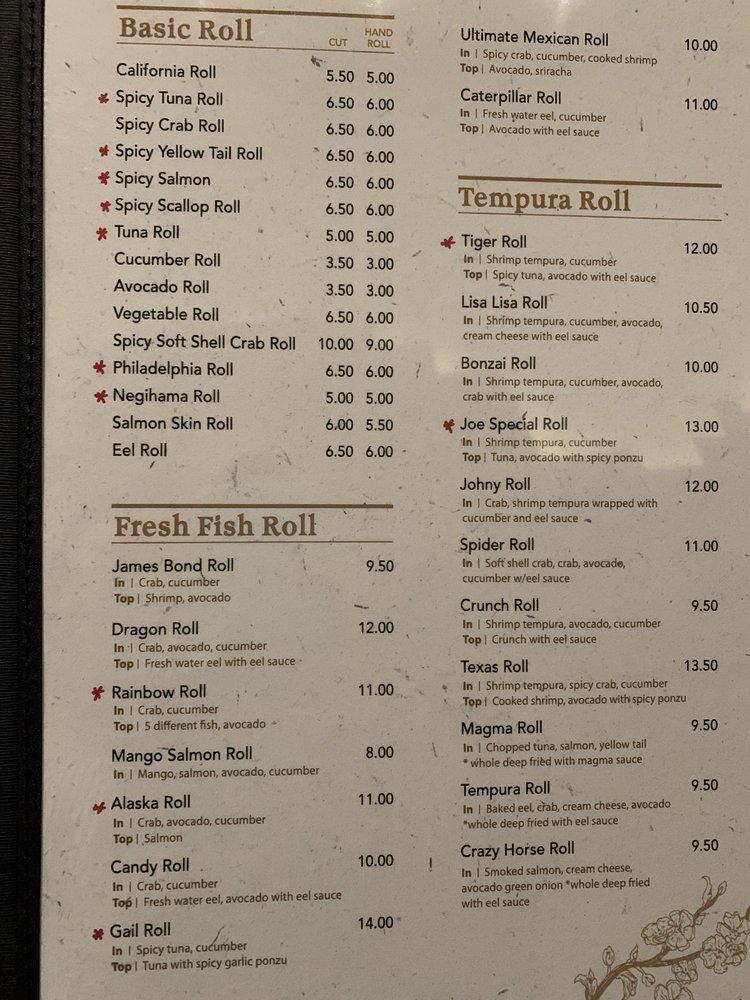 Menu at Sushi Koen restaurant, Round Rock