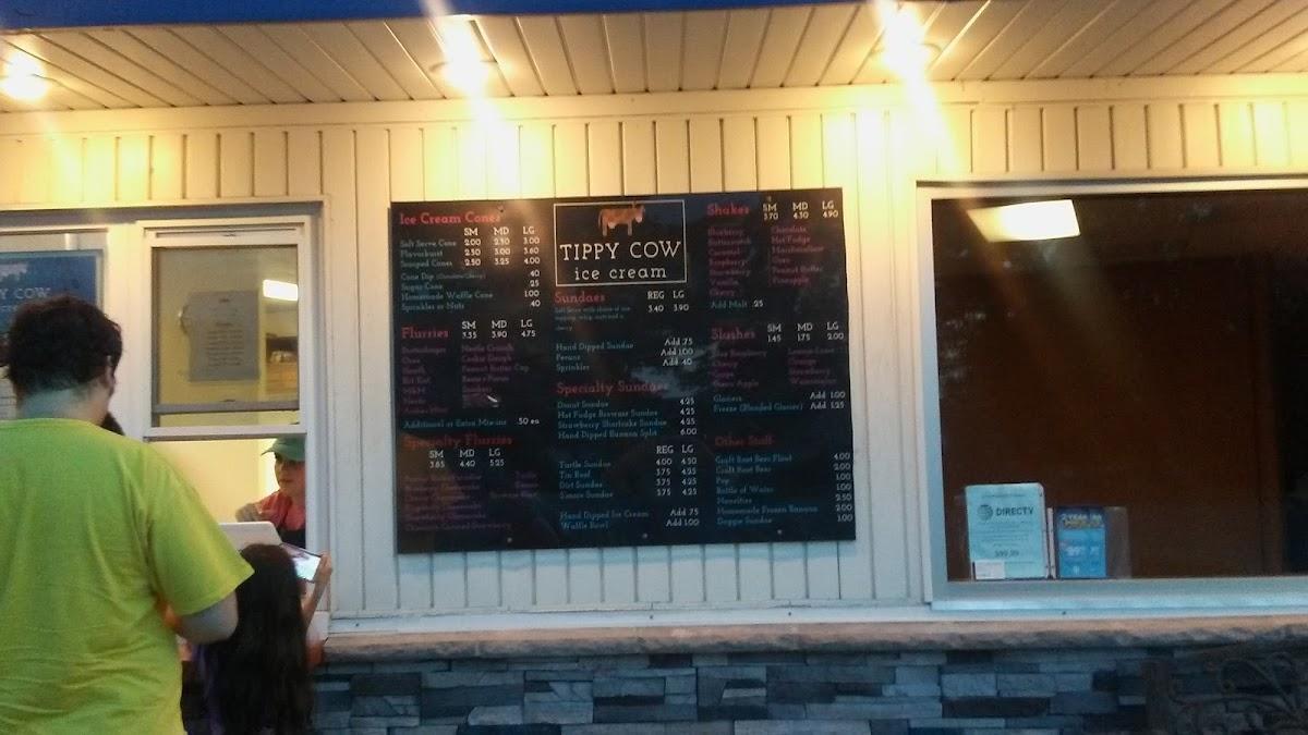 Menu at Tippy Cow Ice Cream, Grandville