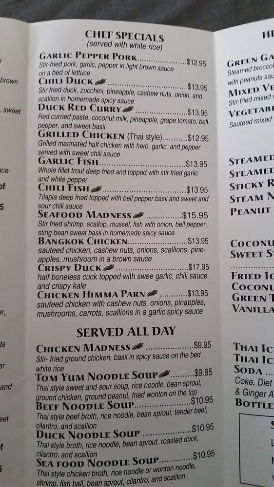 Menu at Bee's Thai Cuisine restaurant, Providence