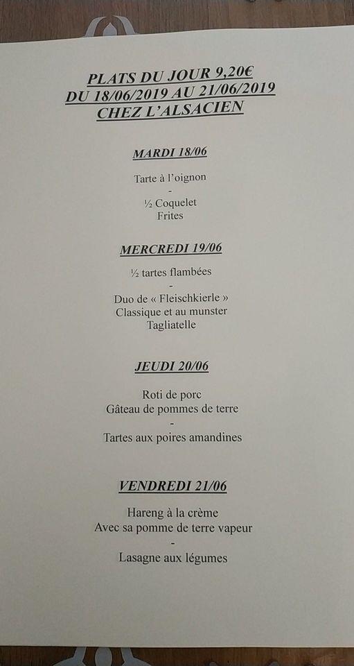 Menu au Chez l'Alsacien restaurant, Lommerange