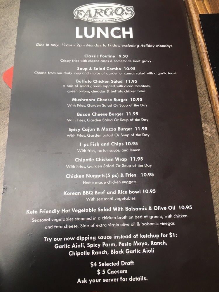 Menu at Fargos Restaurant and Lounge, Edmonton