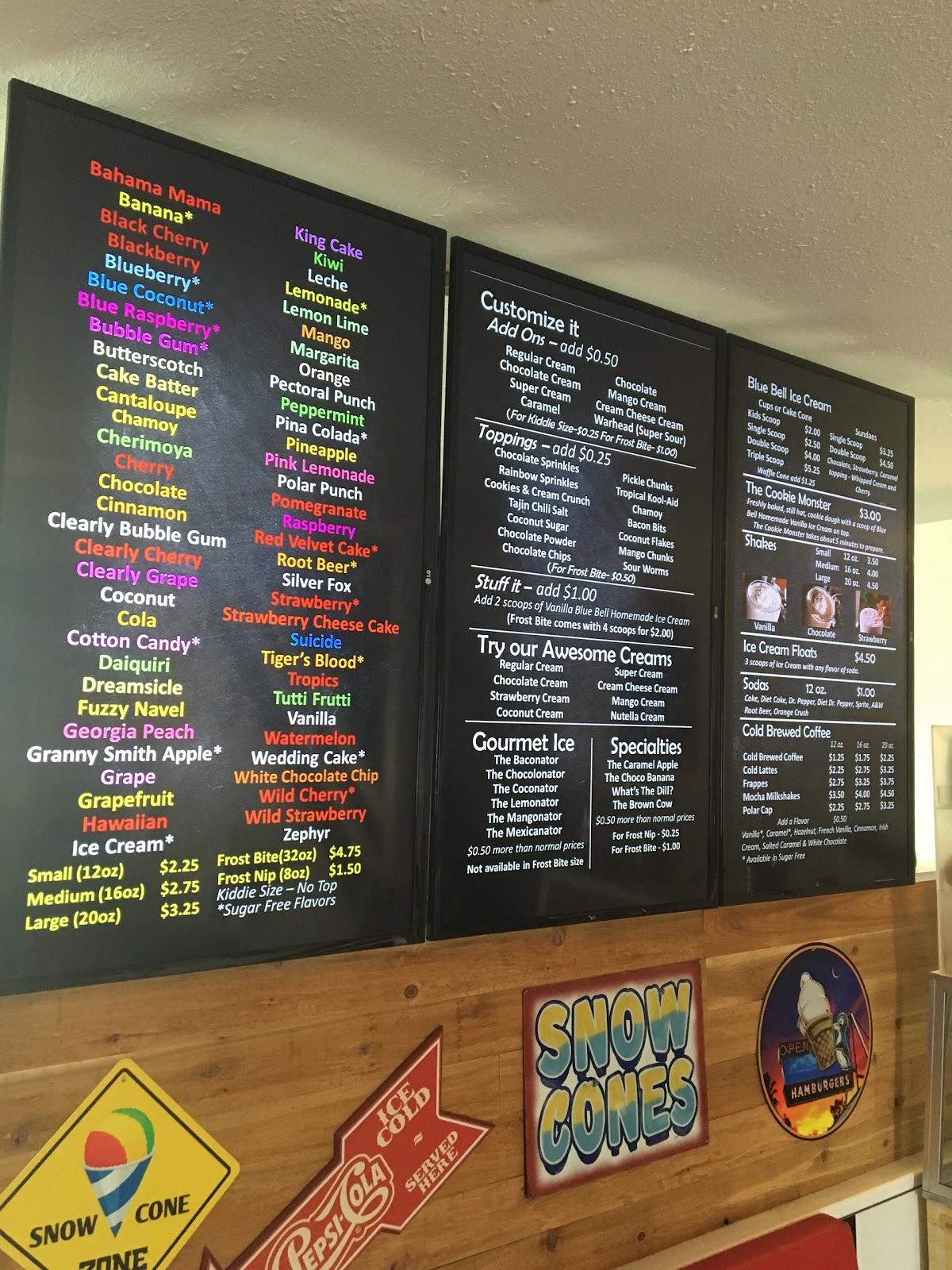 Carta del postres Frost Bites Shaved Ice, Pflugerville